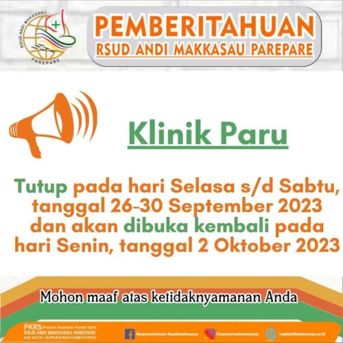 Poli Klinik Paru RSUD Andi Makkasau Parepare Tutup Semenetara